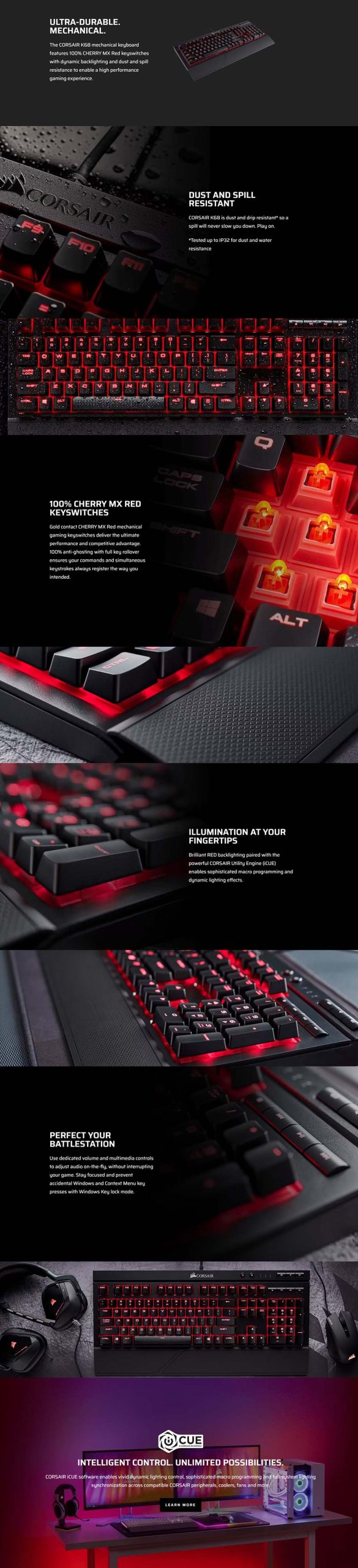 Corsair CH-9102020-CN K68 Mechanical Cherry MX Red keyboard - Computers Newcastle